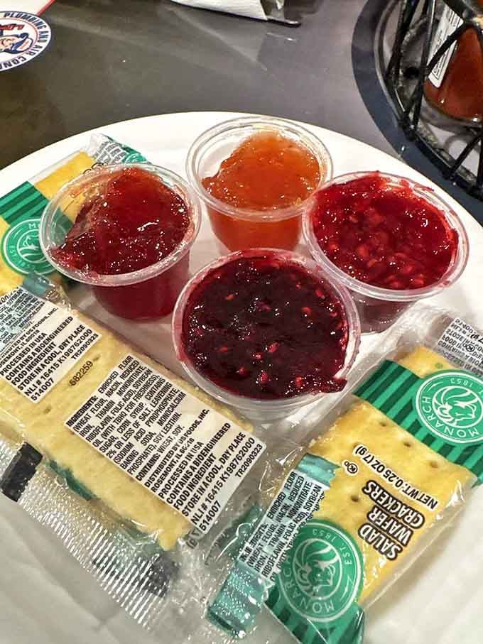 Four little cups of fruity possibility&mdash;the jam sampler that makes choosing unnecessary and breakfast indecision a thing of beauty.