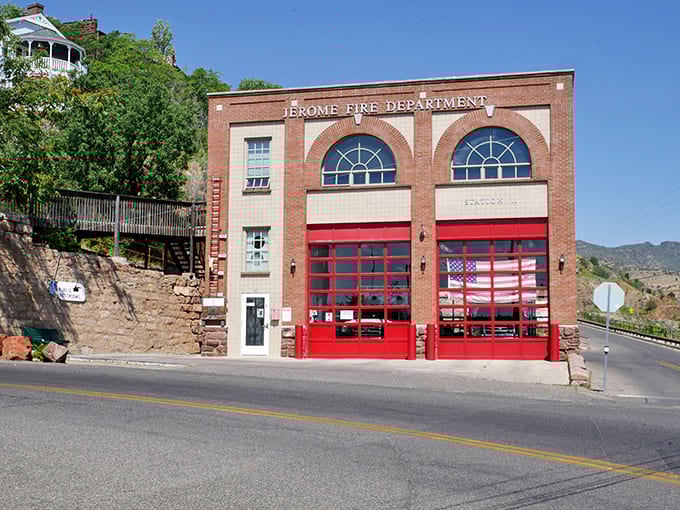 Jerome's Fire Department building stands ready, though these days the biggest emergency is finding parking spots.