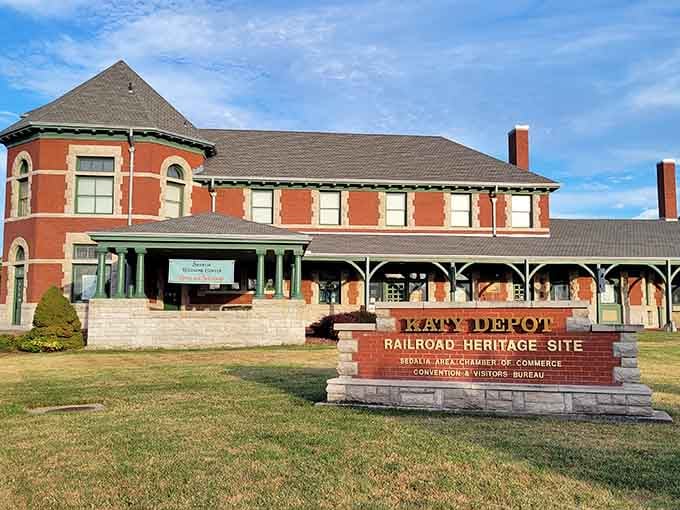 The beautifully preserved Katy Depot stands as a brick-and-mortar reminder of Sedalia's railroad glory days and westward expansion.
