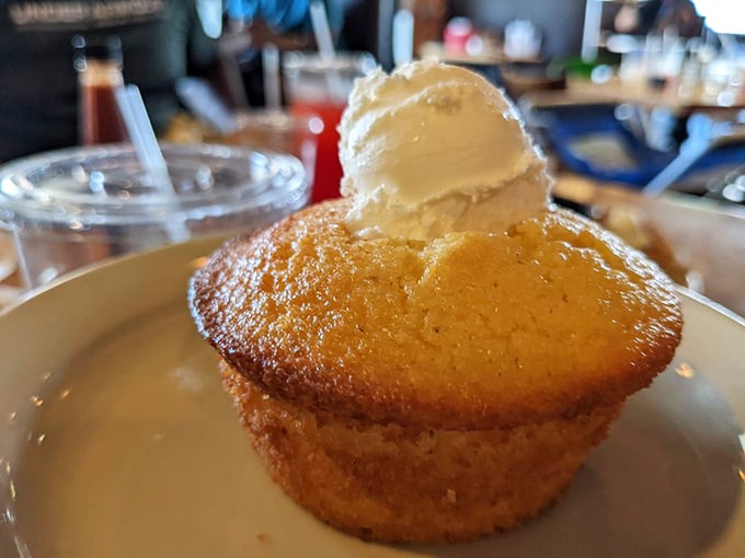 Cornbread with ice cream and syrup sounds wild until you taste it, then it's pure genius.