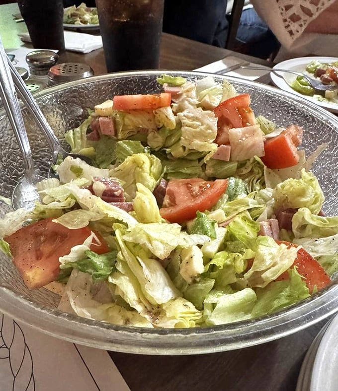 Fresh antipasto salad arrives in a bowl big enough to share, or keep entirely to yourself without judgment.