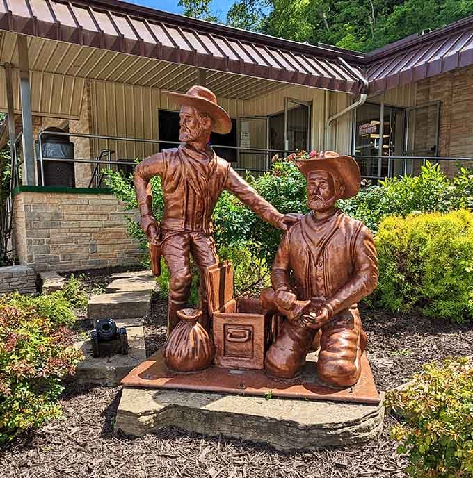 These bronze figures capture the spirit of adventure that's drawn explorers underground for generations, minus the actual dirt.