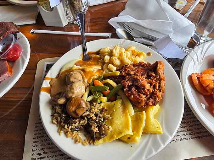 This heaping plate proves that portion control is merely a suggestion when faced with Pennsylvania Dutch cooking.