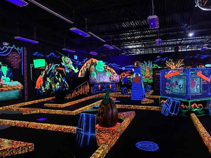 The entire course sprawls before you like a neon carnival designed by monsters with excellent taste.