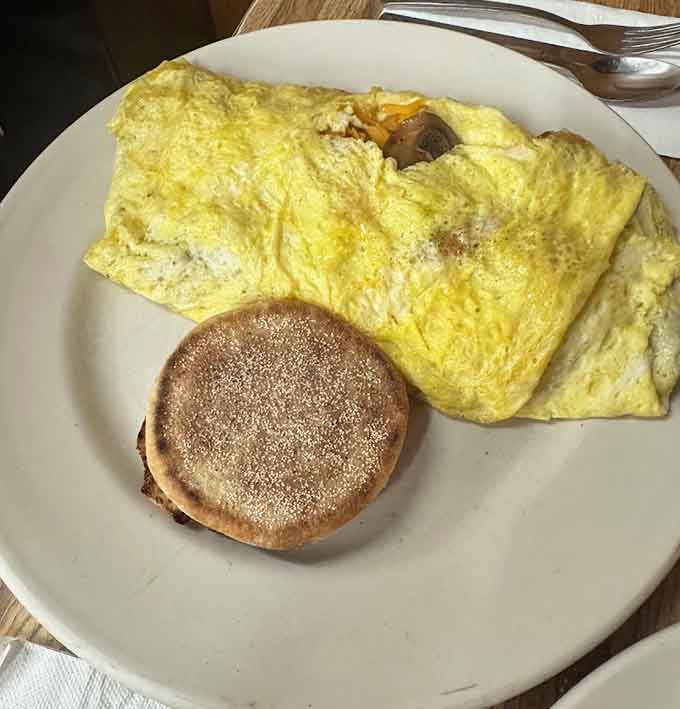 This fluffy omelet situation comes with enough home fries to make you question whether you'll need lunch at all today.