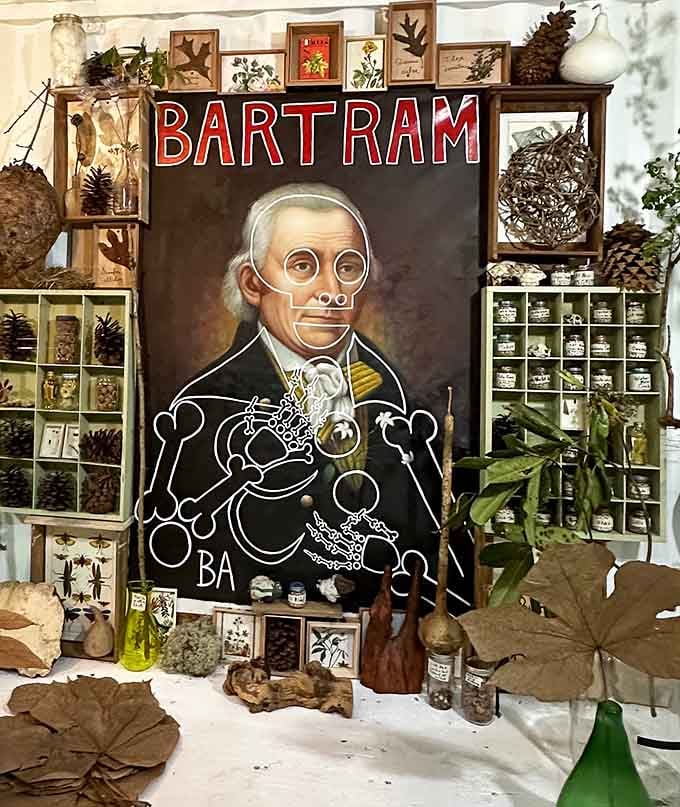 Historical figures get the folk art treatment here, complete with anatomical overlays that would make your high school biology teacher proud.