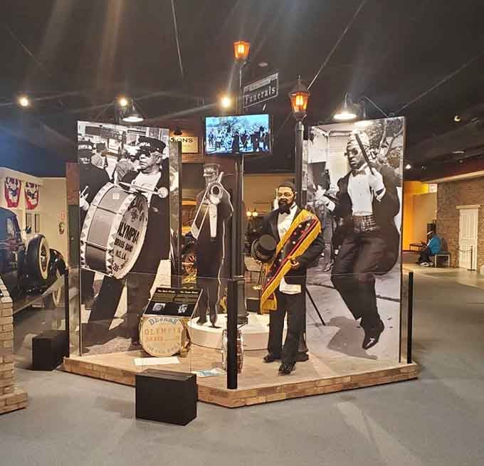New Orleans knows how to celebrate life even in death, as this vibrant jazz funeral display joyfully demonstrates.