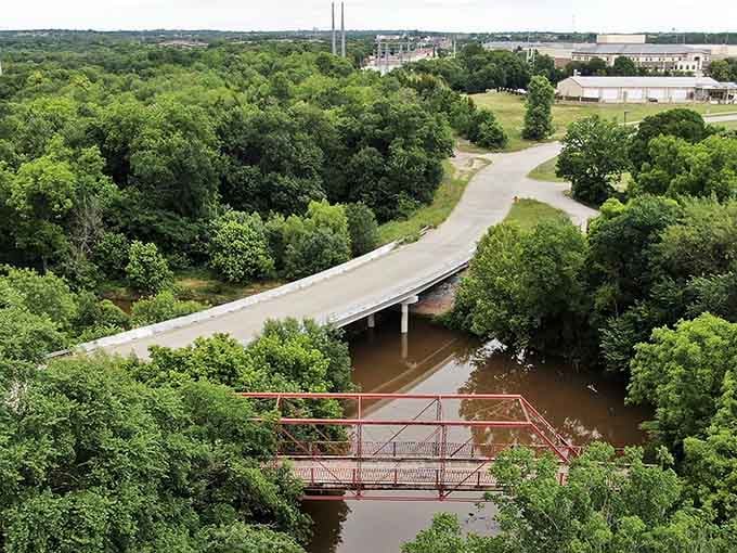 An aerial perspective reveals how the modern world hasn't quite caught up with this historic crossing yet.