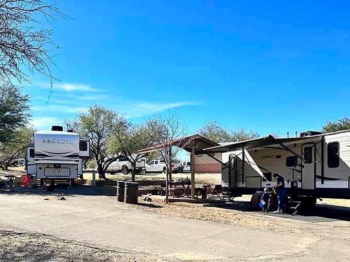 RV camping with hookups means you can enjoy nature without completely abandoning your air conditioning and common sense.