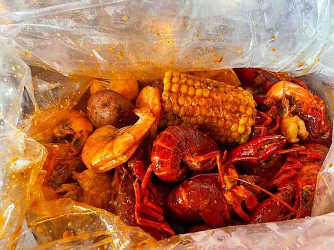 This glorious bag of Cajun-spiced seafood proves that the best meals are the messiest ones worth celebrating.