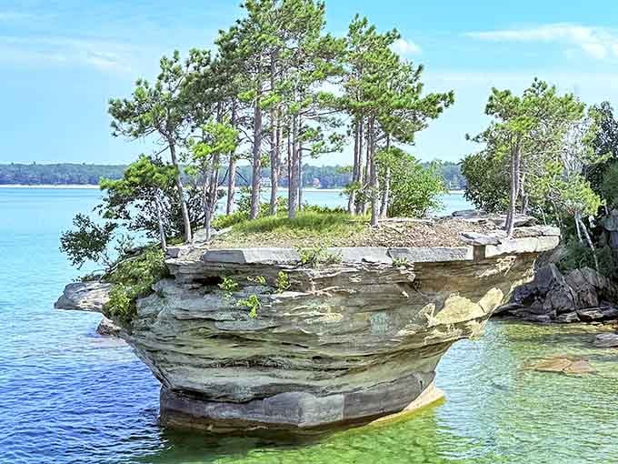 Turnip Rock stands as nature's quirky masterpiece, proving Lake Huron has a sense of humor and impeccable timing.