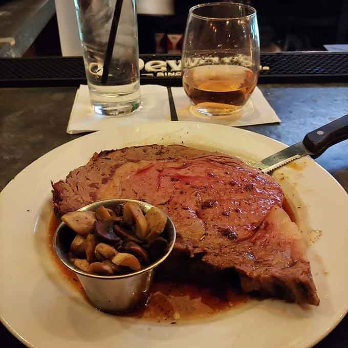 A prime rib that doesn't need fancy tricks&mdash;just perfect seasoning, precise cooking, and a side of mushrooms that didn't die in vain.