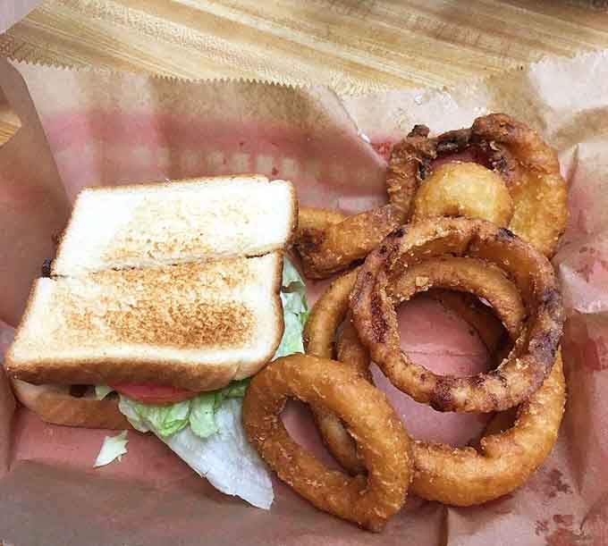When your BLT comes with onion rings this golden, you know someone in that kitchen truly understands life.