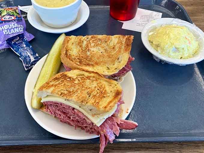 When your corned beef sandwich needs its own architectural support system, you're doing lunch correctly.