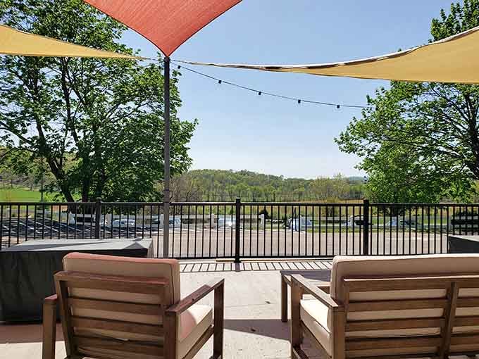 Above ground, the patio offers mountain views and a chance to process the underground wonders you've witnessed.