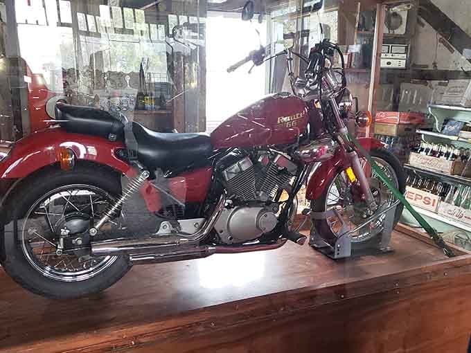 This classic motorcycle on display reminds you that two wheels and an open road never go out of fashion.