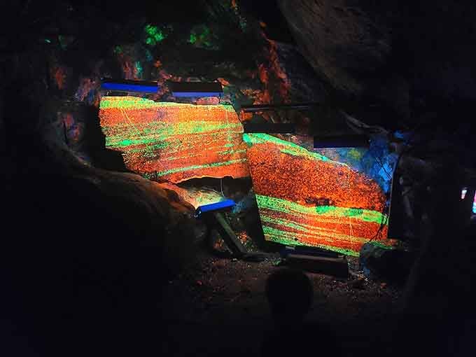 Fluorescent minerals lighting up like nature's own lava lamp, proving Mother Nature had the best special effects all along.