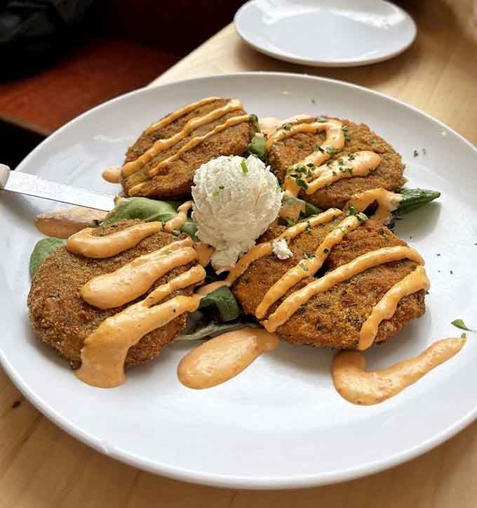 Pecan-crusted fried green tomatoes prove that Southern ingenuity and breakfast creativity make the most delicious bedfellows imaginable.