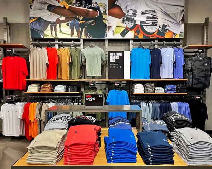 The Under Armour t-shirt display that makes even the most shopping-averse husband think, "Maybe I do need seven more shirts."