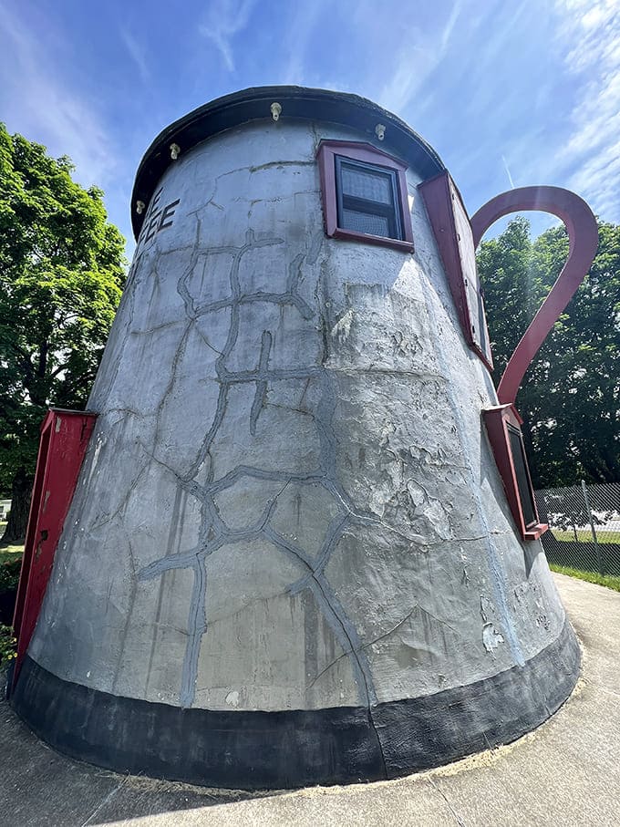 Up close, you can appreciate the craftsmanship that went into making a building shaped like breakfast.