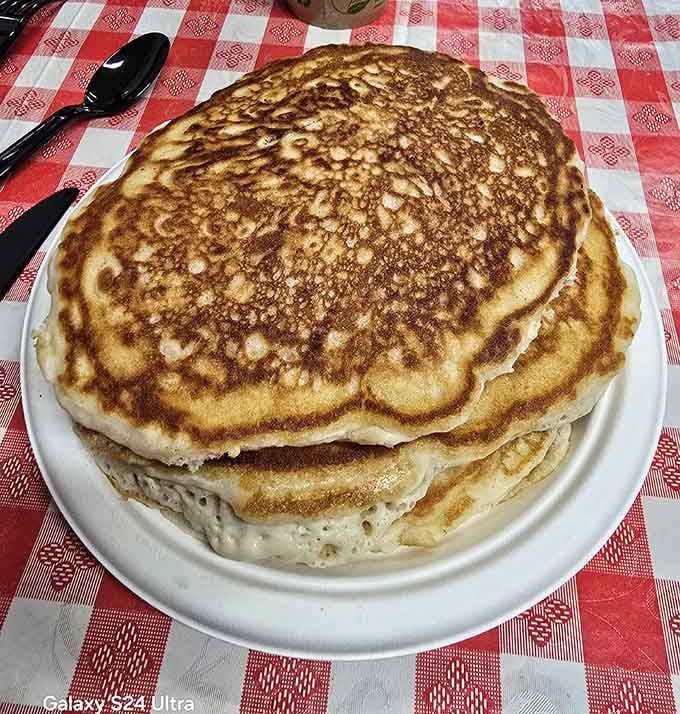 These golden pancakes are so perfectly cooked they could make a grown person weep tears of pure breakfast joy.