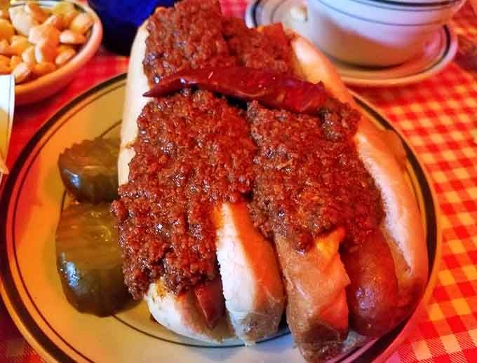 Look at that beautiful chili coverage&mdash;this is what hot dogs dream about becoming when they grow up.