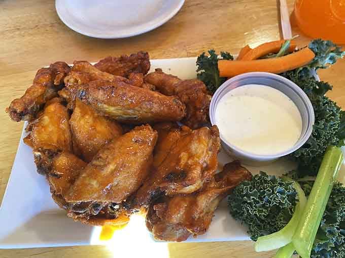 Chicken wings with ranch dressing prove that even the most outrageously named items are just classic bar food done right.