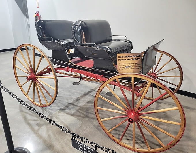 The 1850s buggy represents transportation when "Are we there yet?" meant something entirely different and infinitely more uncomfortable for everyone.