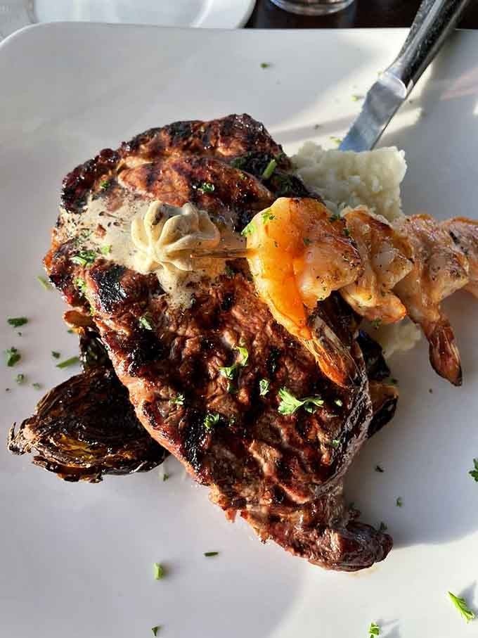When surf meets turf, you get this magnificent ribeye with shrimp that makes choosing between land and sea completely unnecessary.