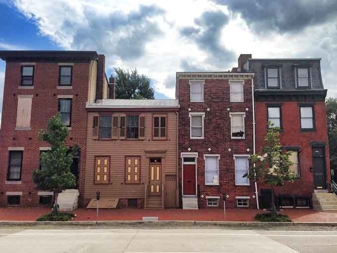 Restored row houses represent Camden's affordable housing market, where homeownership remains possible on a Social Security budget—a rarity in the Northeast.