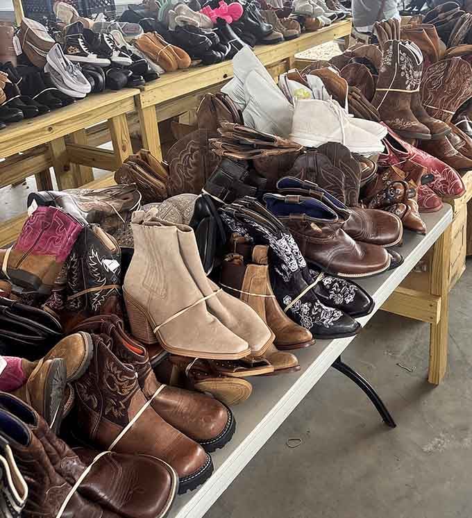 Boot lovers, prepare yourselves: this display holds more styles than a country music video marathon from the golden era.