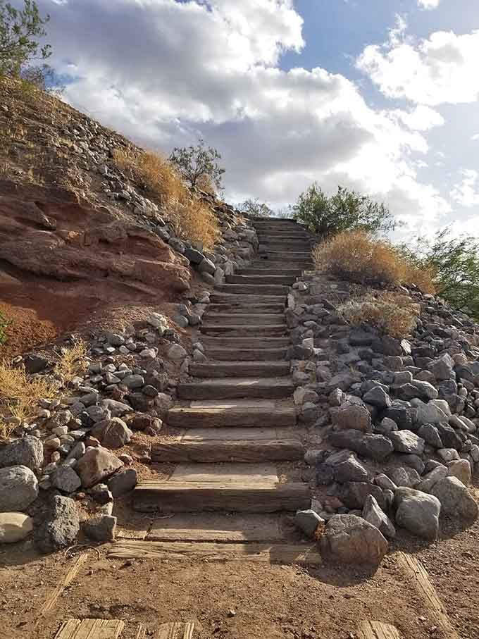 Stairway to heaven, desert edition. These carefully constructed stone steps lead adventurous hikers to panoramic views worth every step.