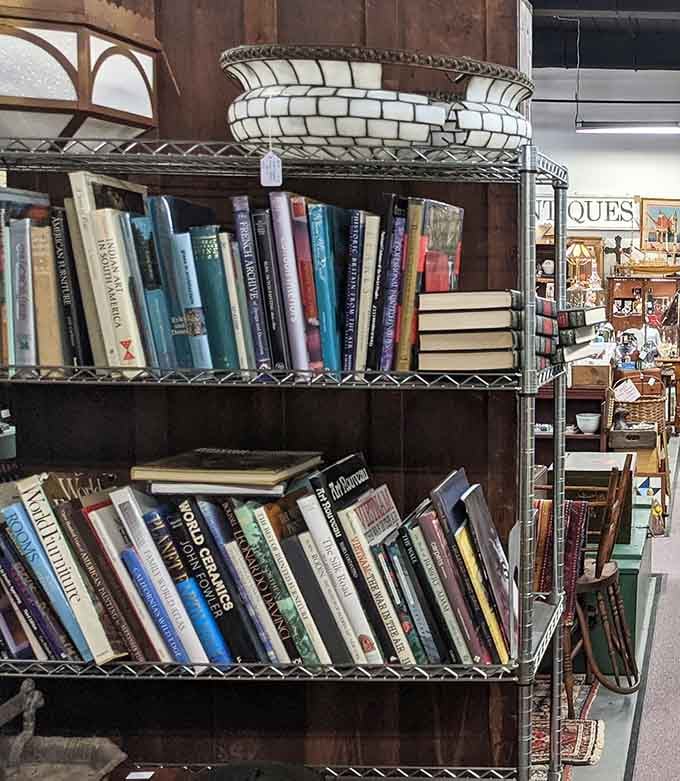 A bibliophile's dream corner where maritime history meets fiction. These shelves hold adventures both lived and imagined, bound in leather and memory.