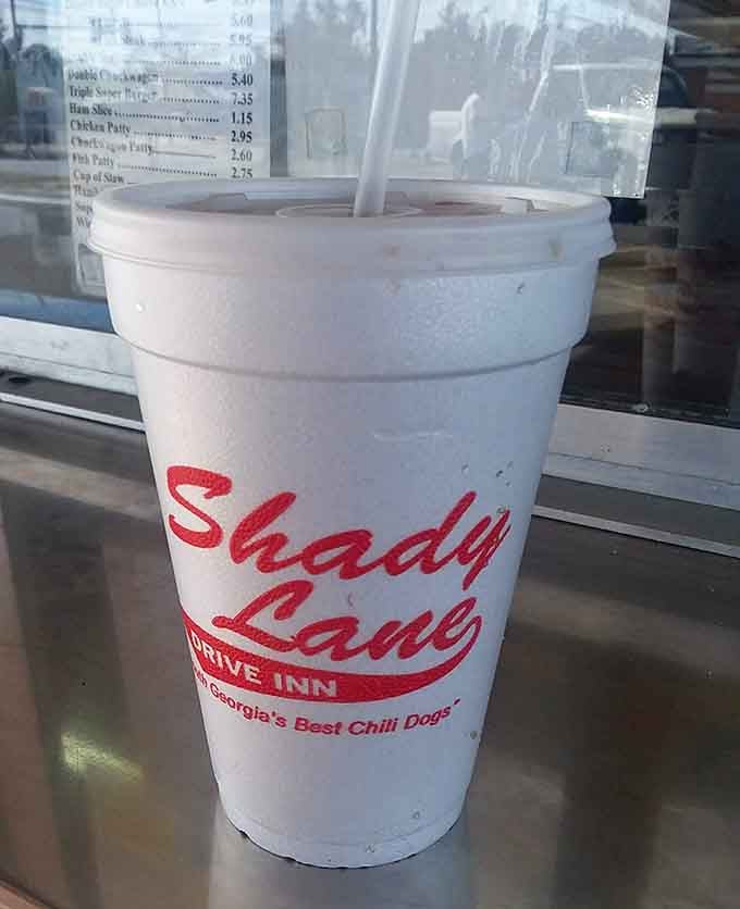 That cup says it all: "Georgia's Best Chili Dogs" isn't just marketing&mdash;it's a promise kept in every sip of sweet tea and bite of savory goodness.