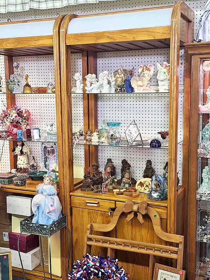 Porcelain figurines and vintage collectibles wait patiently for the right buyer who'll give them pride of place on a mantel or curio cabinet.