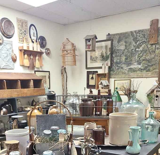 A bird lover's dream display featuring vintage birdcages and rustic decor. Somewhere, Wes Anderson is taking notes for his next film set.