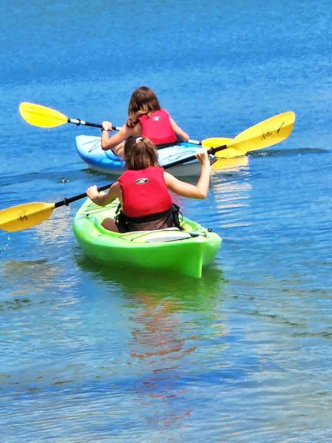 Crystal clear waters make these colorful kayaks appear to float on air. The ultimate social distancing activity before it was trendy!