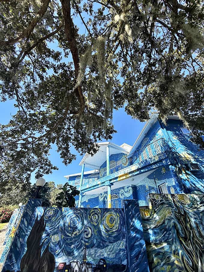 Look up and lose yourself in those swirling brushstrokes. The balcony railings cleverly become part of the cosmic dance rather than interrupting it.