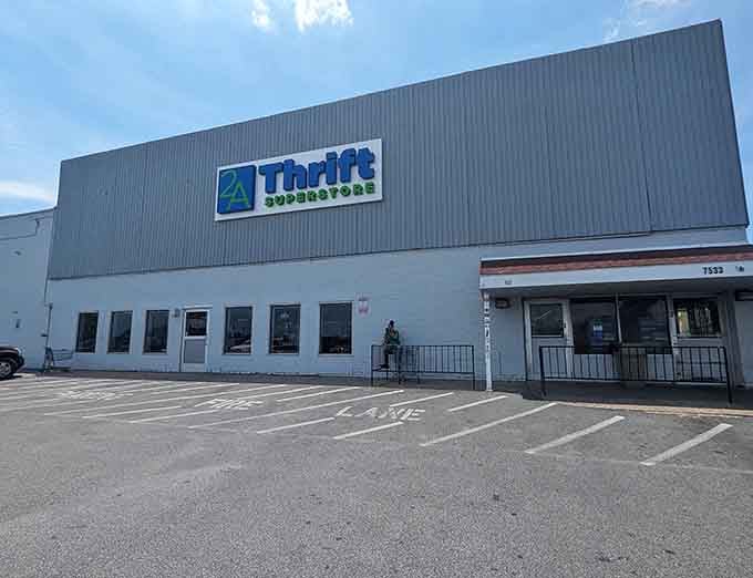 The industrial-chic exterior hints at the warehouse-scale selection waiting inside for serious treasure hunters and casual browsers alike.