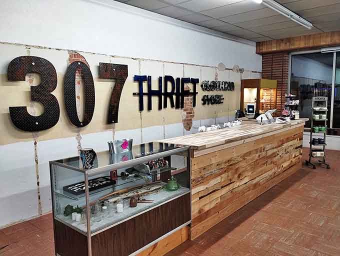 307 Thrift's industrial-chic counter welcomes treasure hunters with a number that speaks volumes to Wyoming locals.