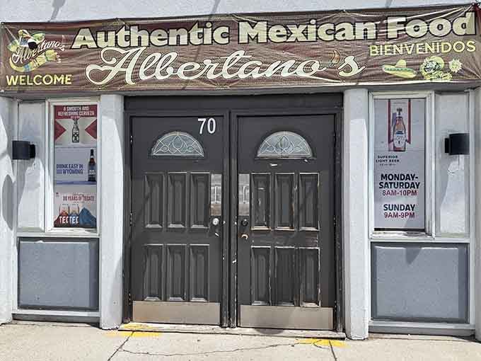 Albertano's doesn't need flashy signage when the food speaks volumes. That "Authentic Mexican Food" banner makes a promise they absolutely keep.