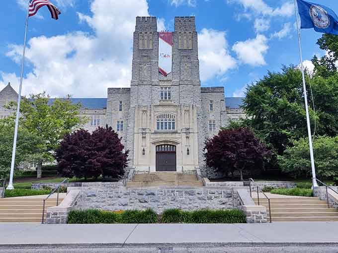 Limestone towers stand sentinel over manicured grounds where generations have walked toward their futures with hope and determination.