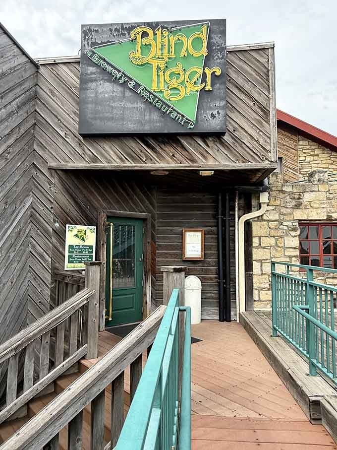 Blind Tiger's rustic wooden entrance looks like the gateway to a beer lover's fairy tale. That green sign promises liquid gold.