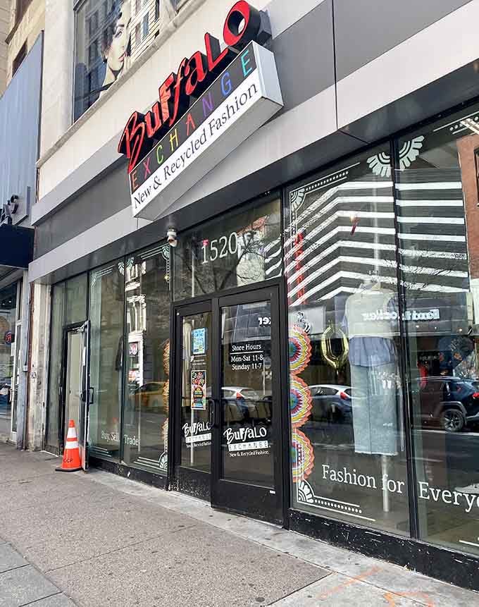 Those bold graphics and street-level windows invite you into a world where vintage meets trendy and fashion gets recycled.