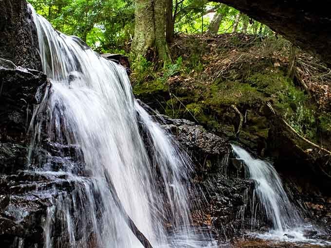 This angled cascade splits into elegant streams that look like nature's version of a fancy fountain in Rome.