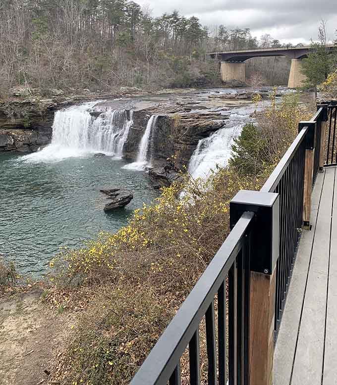 A modern viewing platform offers front-row seats to this powerful triple-drop spectacle that roars with impressive authority.