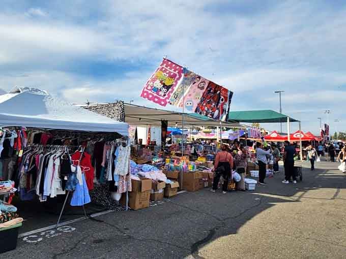 Colorful banners wave cheerfully above vendor stalls where the festive atmosphere rivals any county fair you remember.