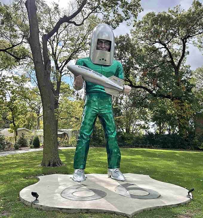 Space age meets Route 66! This green giant has been watching over Wilmington since the days when America was racing to the moon.