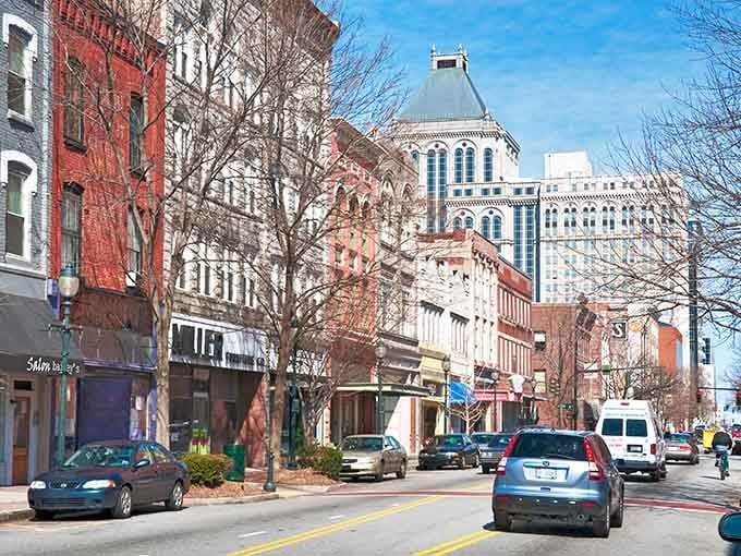 Each storefront tells its own story along this charming stretch of historic downtown architecture and character.