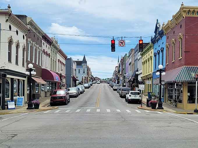Looking down this wide main street, you can almost hear the echoes of horse-drawn carriages from yesteryear.
